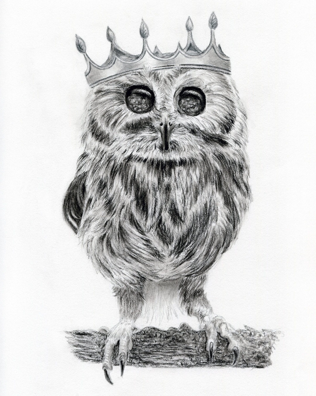 Owl King Charcoal Print - 8X10 or 5X7 Giclee - Etsy