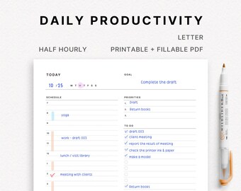 Minimal Daily Schedule | Letter | Line | Printable Planner Insert ...