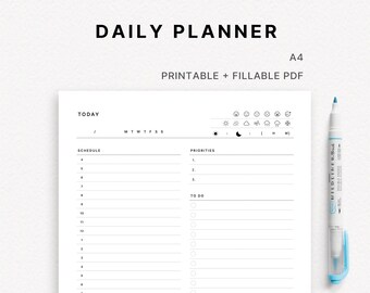 Daily Time Management A4 Printable Planner Insert DO1P Daily Schedule ...