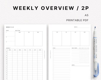 Simple Weekly Diary | A5 | Line | Printable Planner Insert | WO2P ...