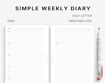 Simple Weekly Diary A5 Printable Planner Insert Blank WO2P Horizontal ...