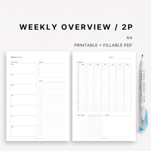 Weekly Overview | A4 | Printable Planner Insert | WO2P | Week on 2 ...