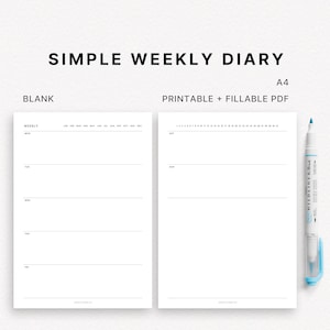 Simple Weekly Diary A4 Blank Printable Planner Insert - Etsy