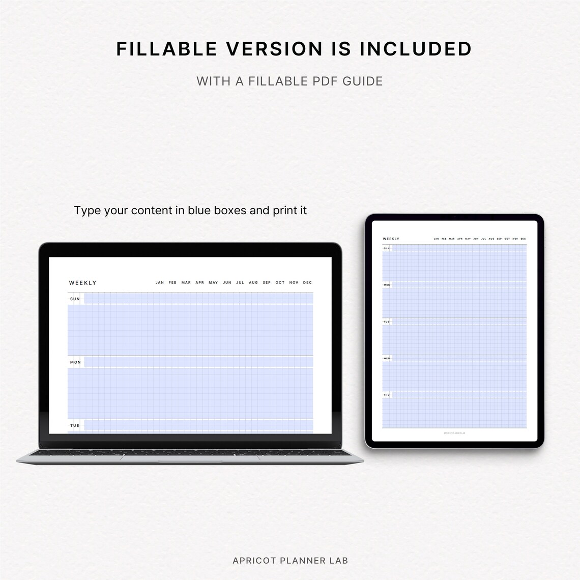 Simple Weekly Diary Letter Grid Printable Planner Insert WO2P ...
