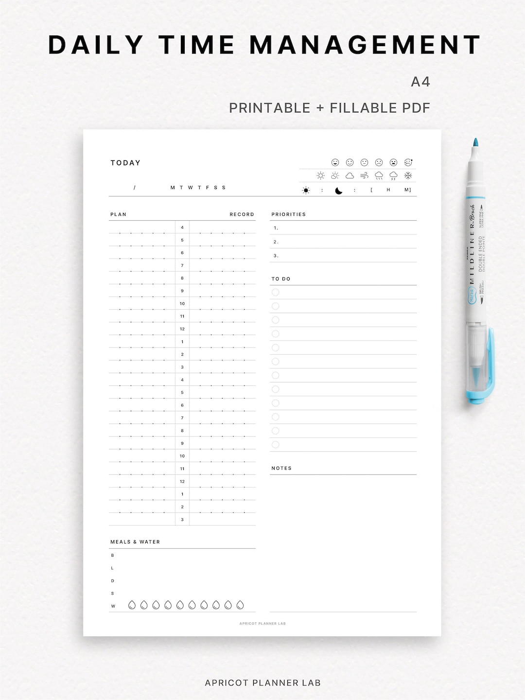 Daily Time Management A4 Printable Planner Insert DO1P Daily Schedule ...