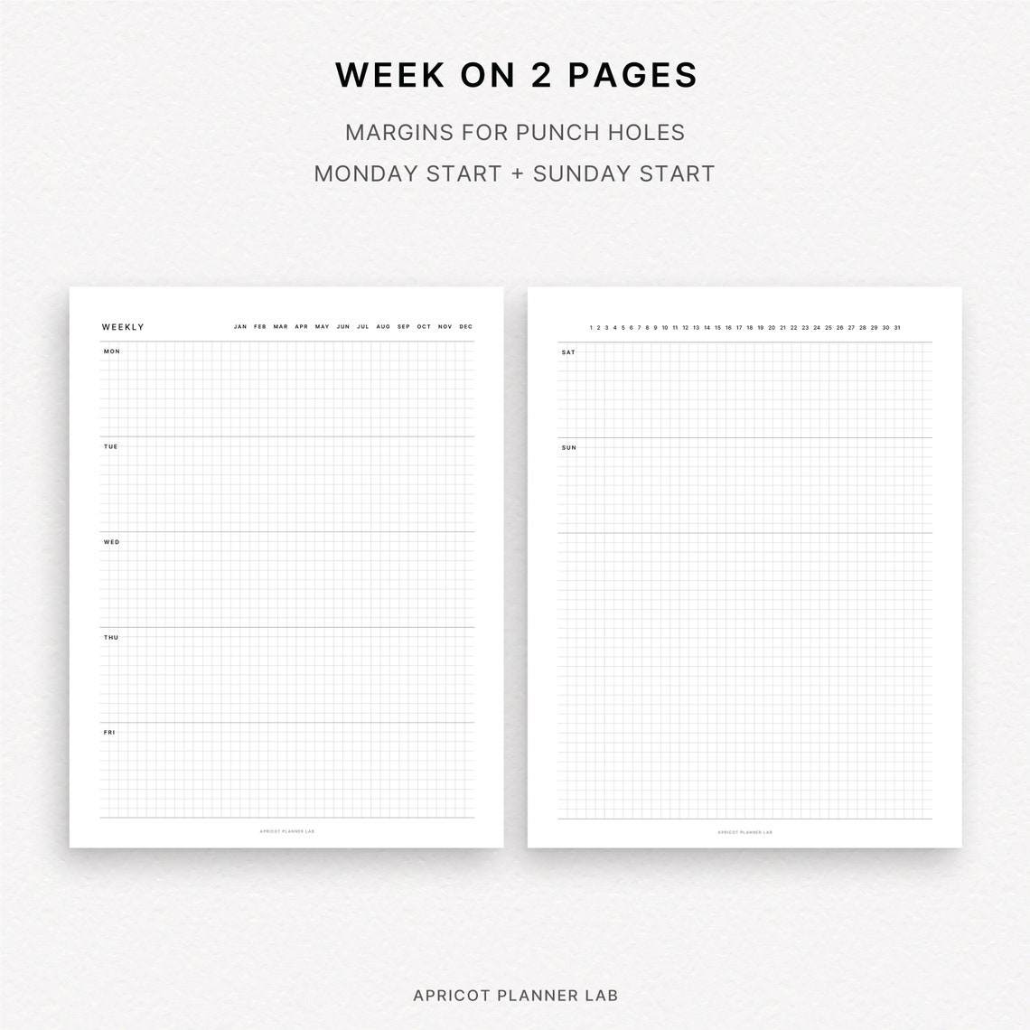 Simple Weekly Diary Letter Grid Printable Planner Insert WO2P ...