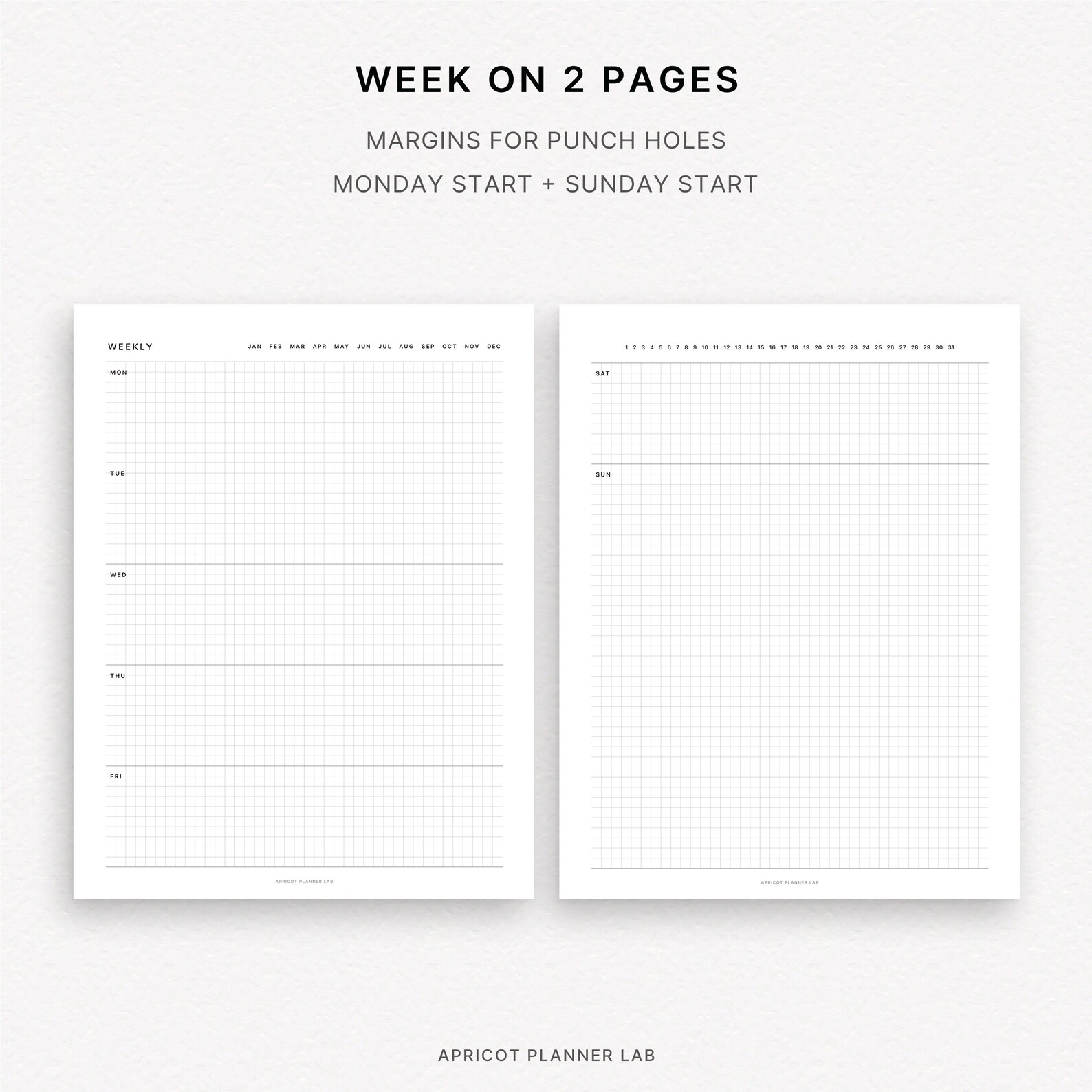 Simple Weekly Diary | Letter | Grid | Printable Planner Insert | WO2P ...