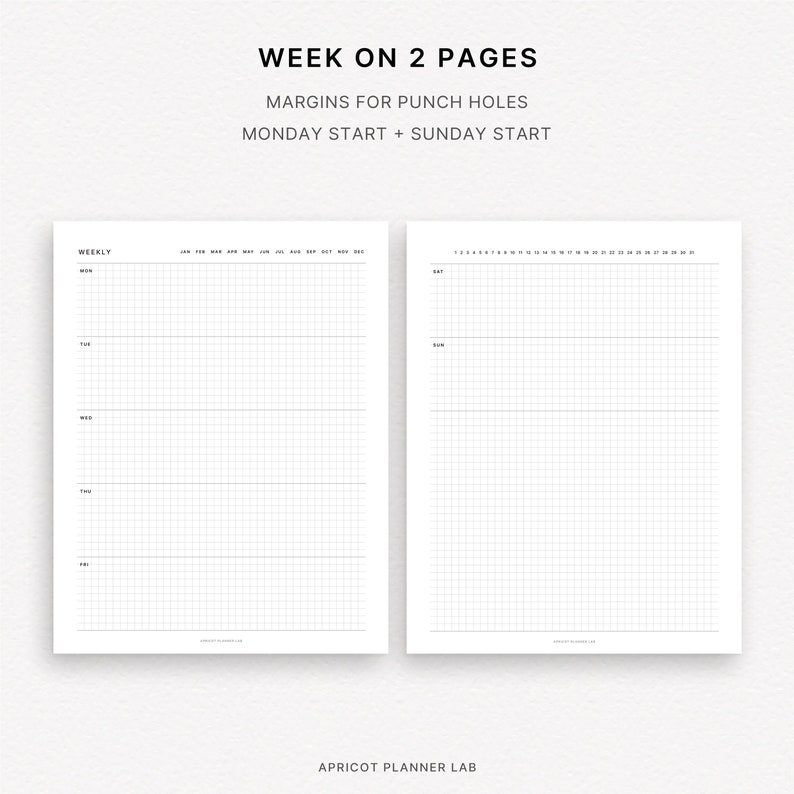 Simple Weekly Diary | Letter | Grid | Printable Planner Insert | WO2P ...