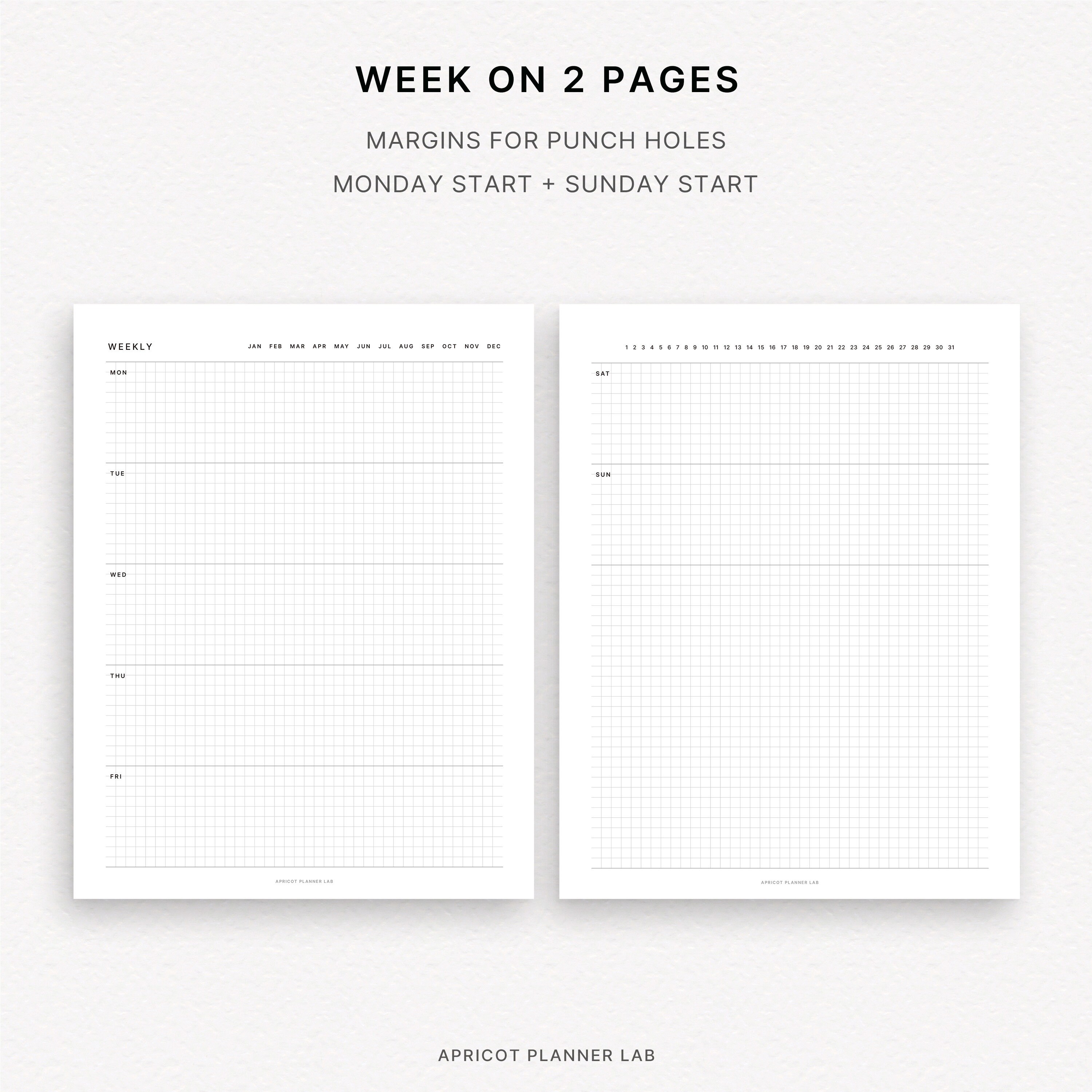 Simple Weekly Diary | Letter | Grid | Printable Planner Insert | WO2P ...