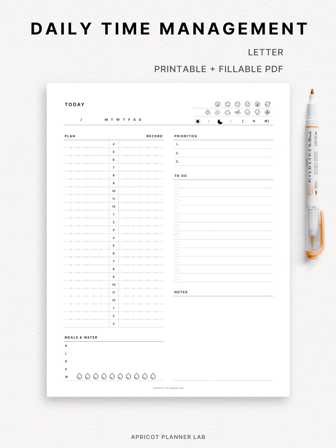 Daily Time Management | Letter | Printable Planner Insert | DO1P ...
