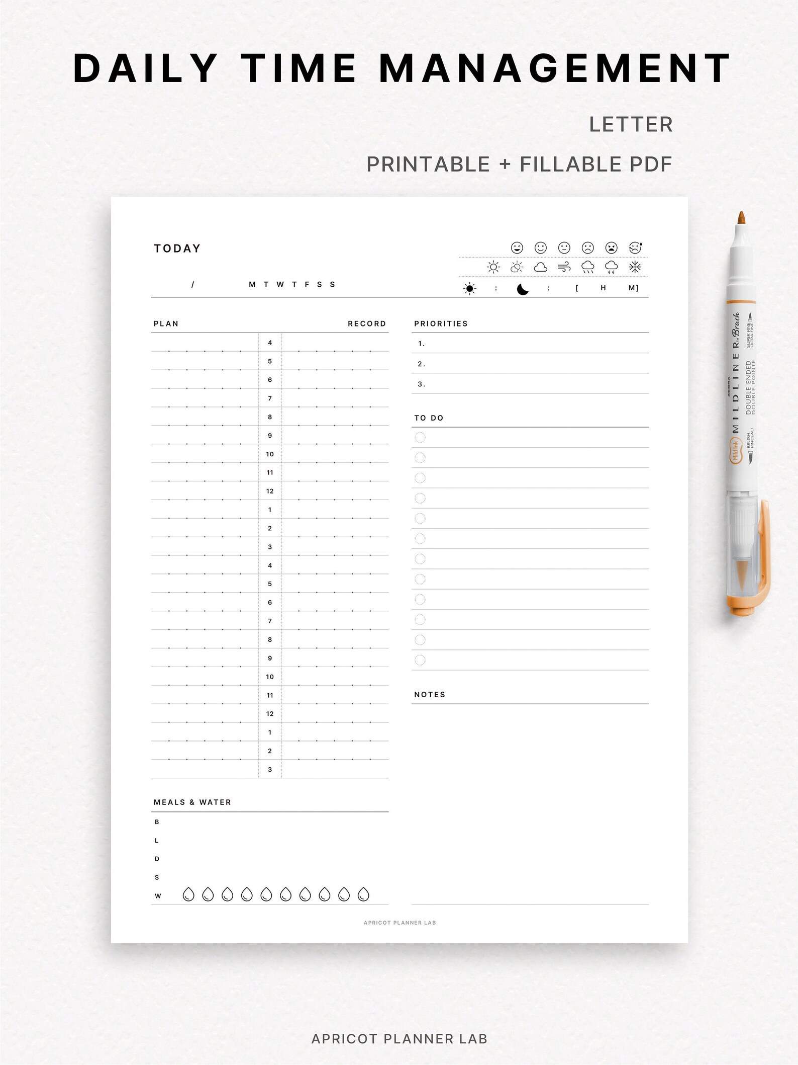 Daily Time Management | Letter | Printable Planner Insert | DO1P ...