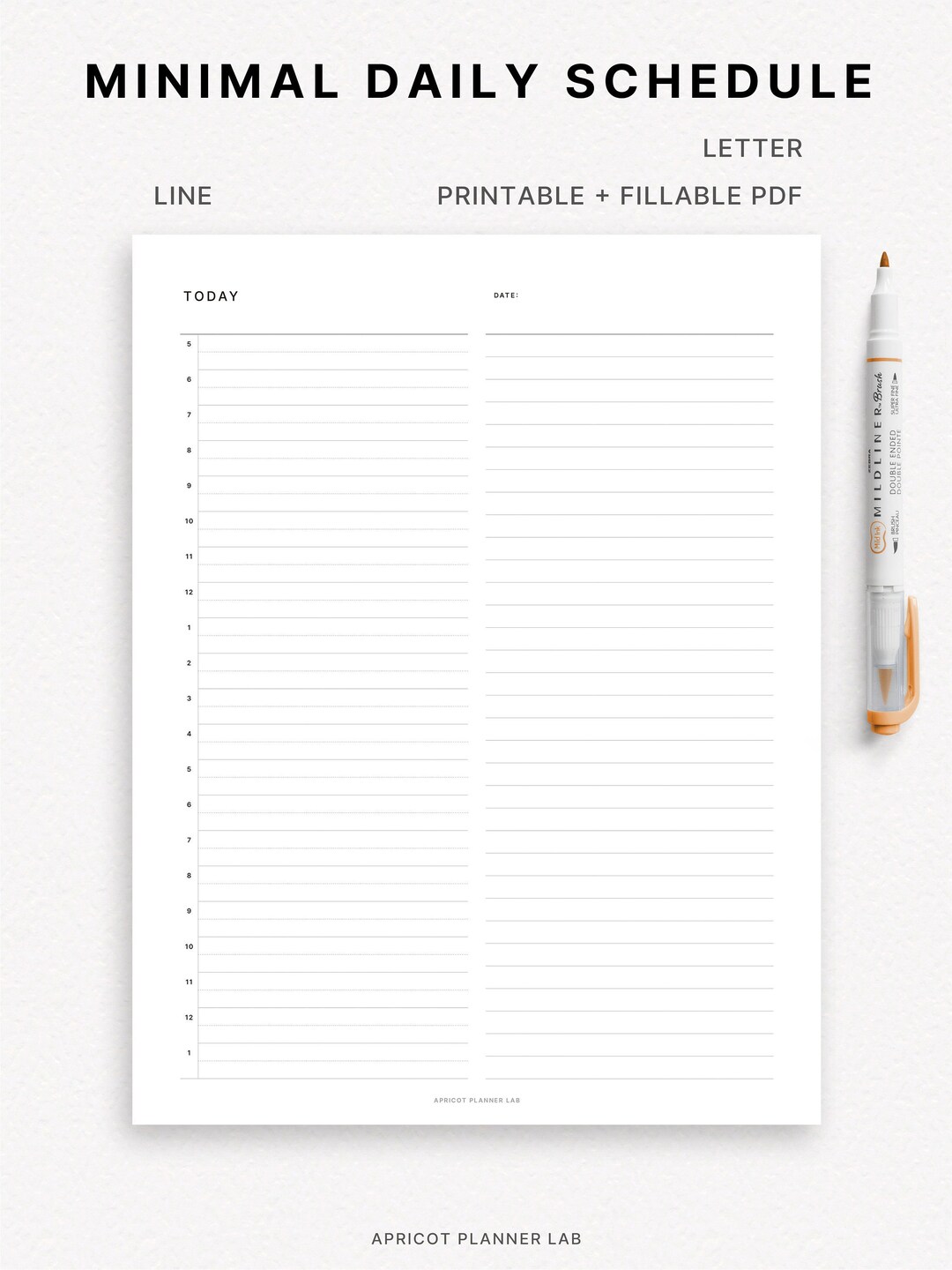 Minimal Daily Schedule | Letter | Line | Printable Planner Insert ...