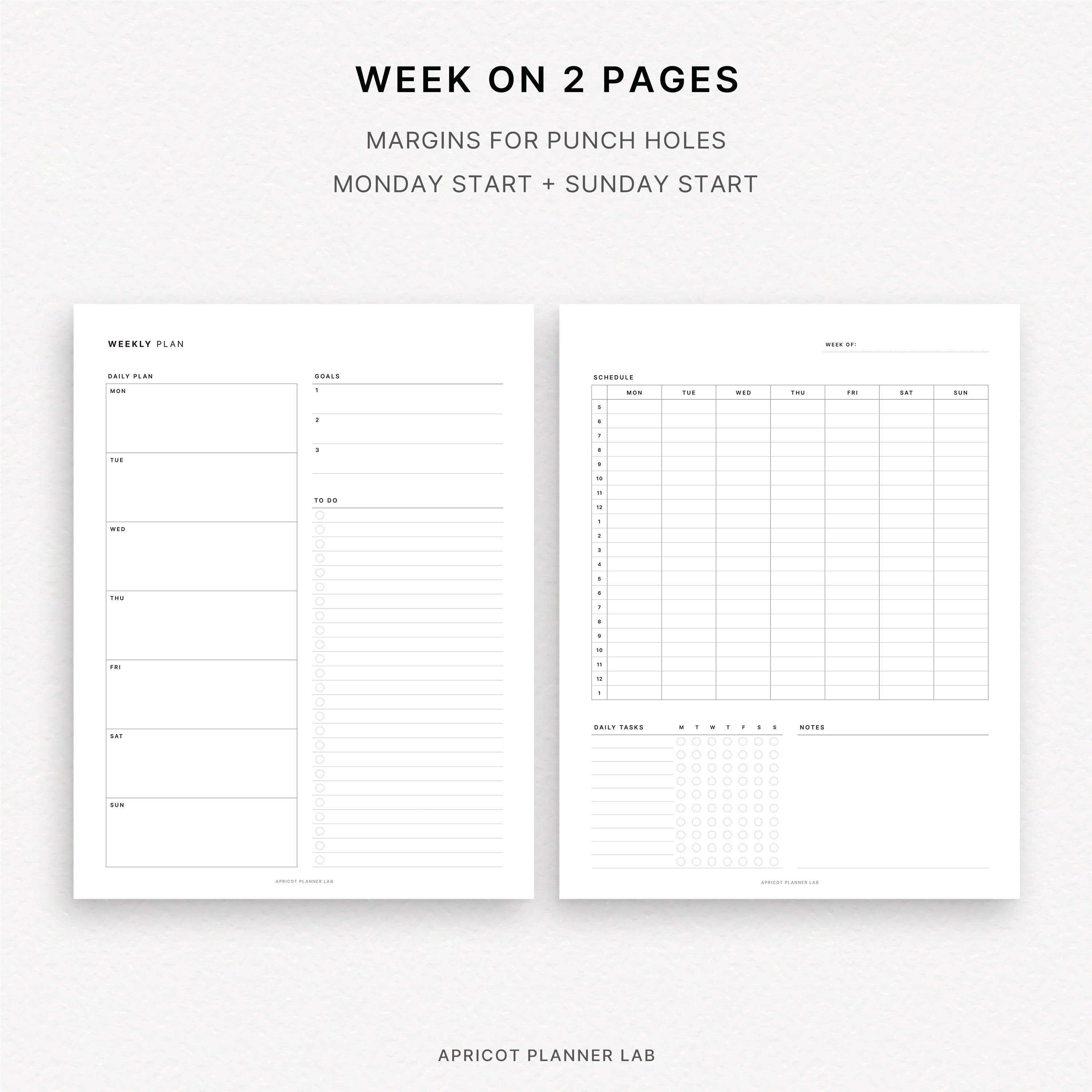 Weekly Overview | Letter | Printable Planner Insert | WO2P | Week on 2 ...
