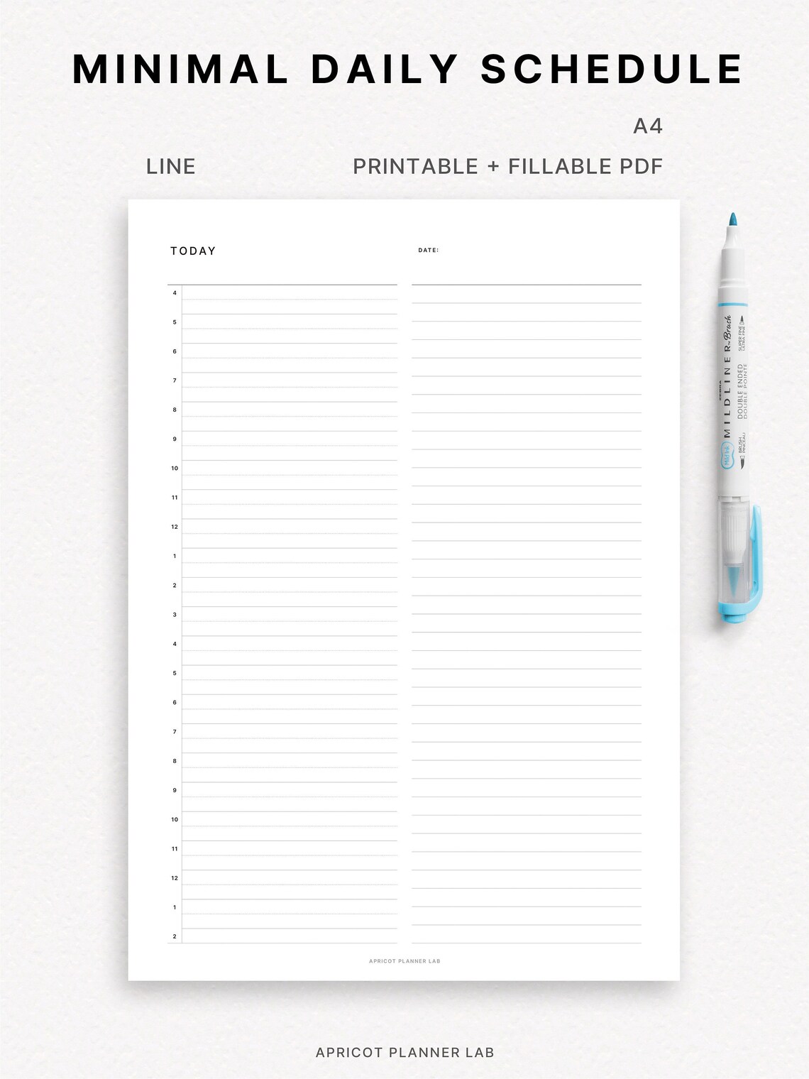 Minimal Daily Schedule Line A4 Printable Planner Insert DO1P Half ...