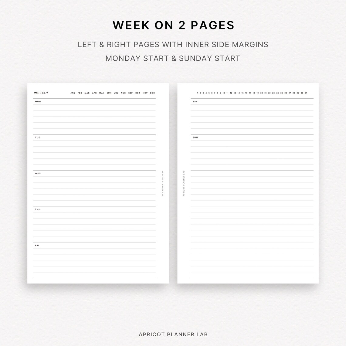 Simple Weekly Diary A5 Line Printable Planner Insert - Etsy