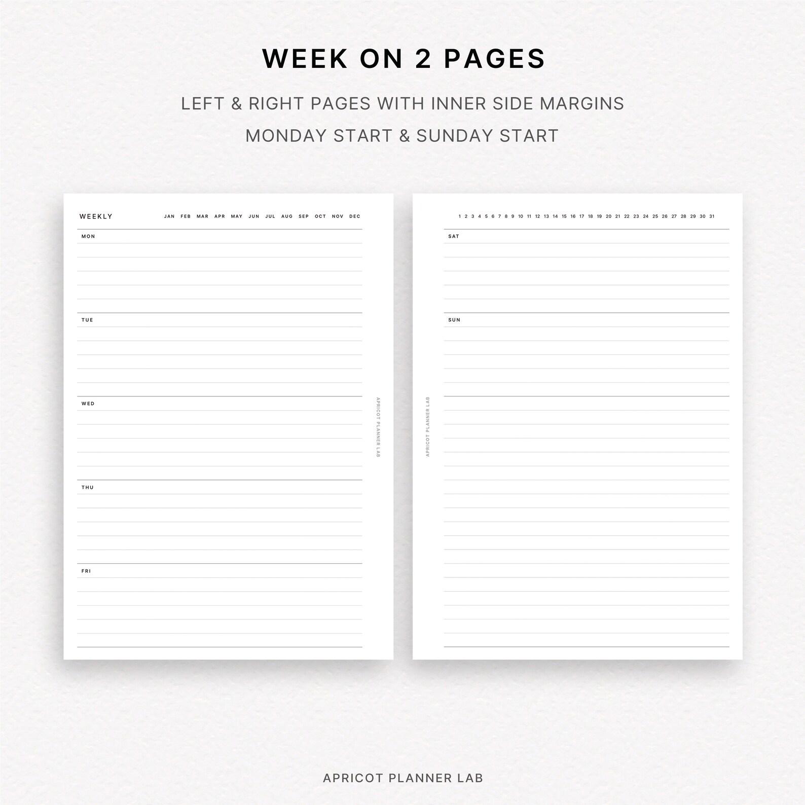 Simple Weekly Diary | A5 | Line | Printable Planner Insert | WO2P ...