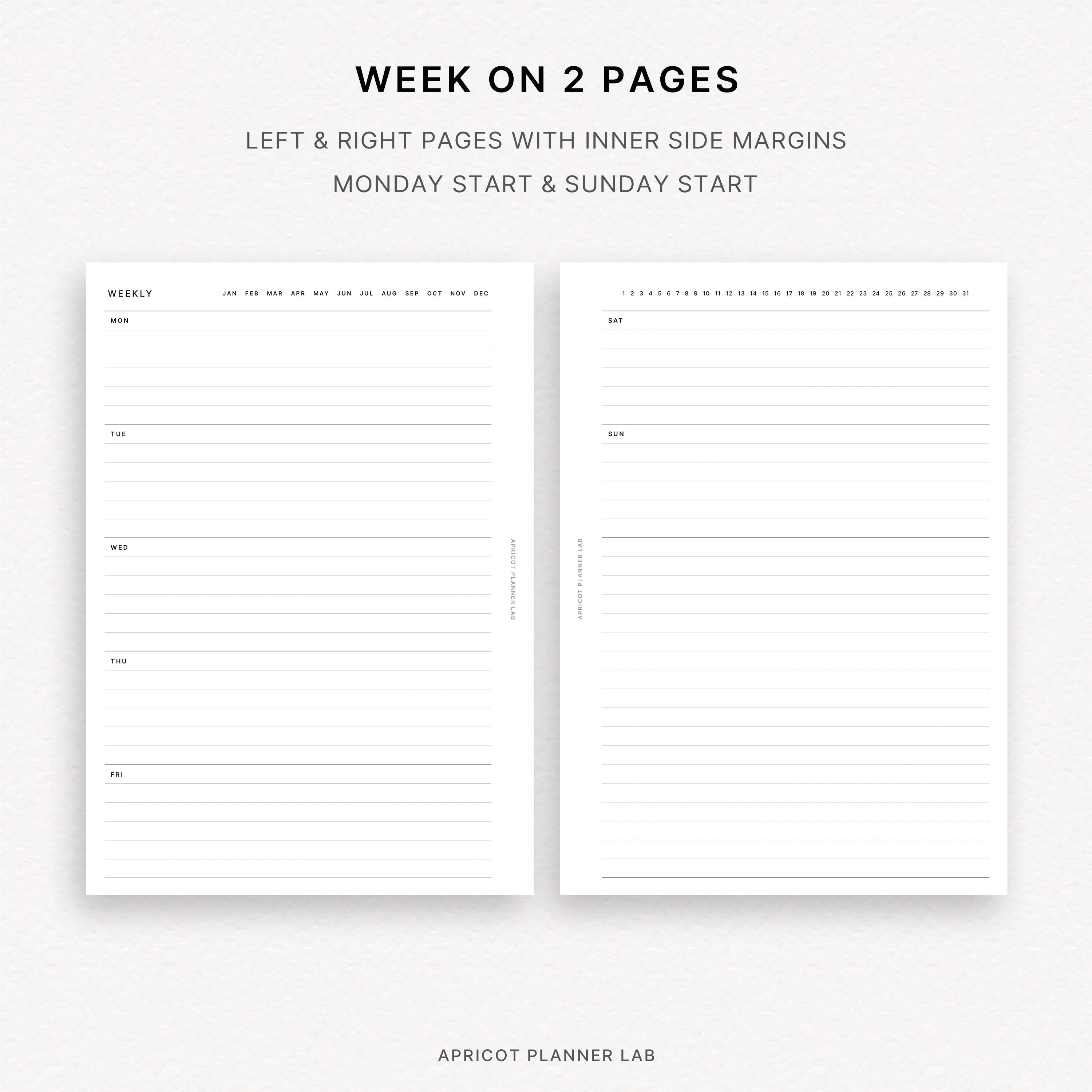 Simple Weekly Diary | A5 | Line | Printable Planner Insert | WO2P ...