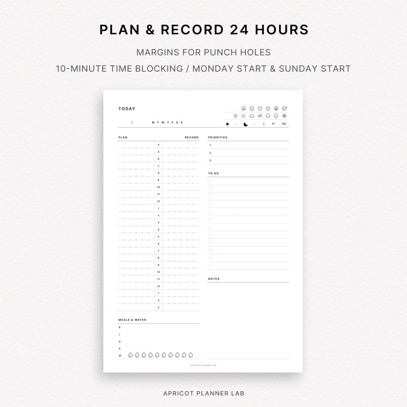 Daily Time Management A4 Printable Planner Insert DO1P Daily Schedule ...
