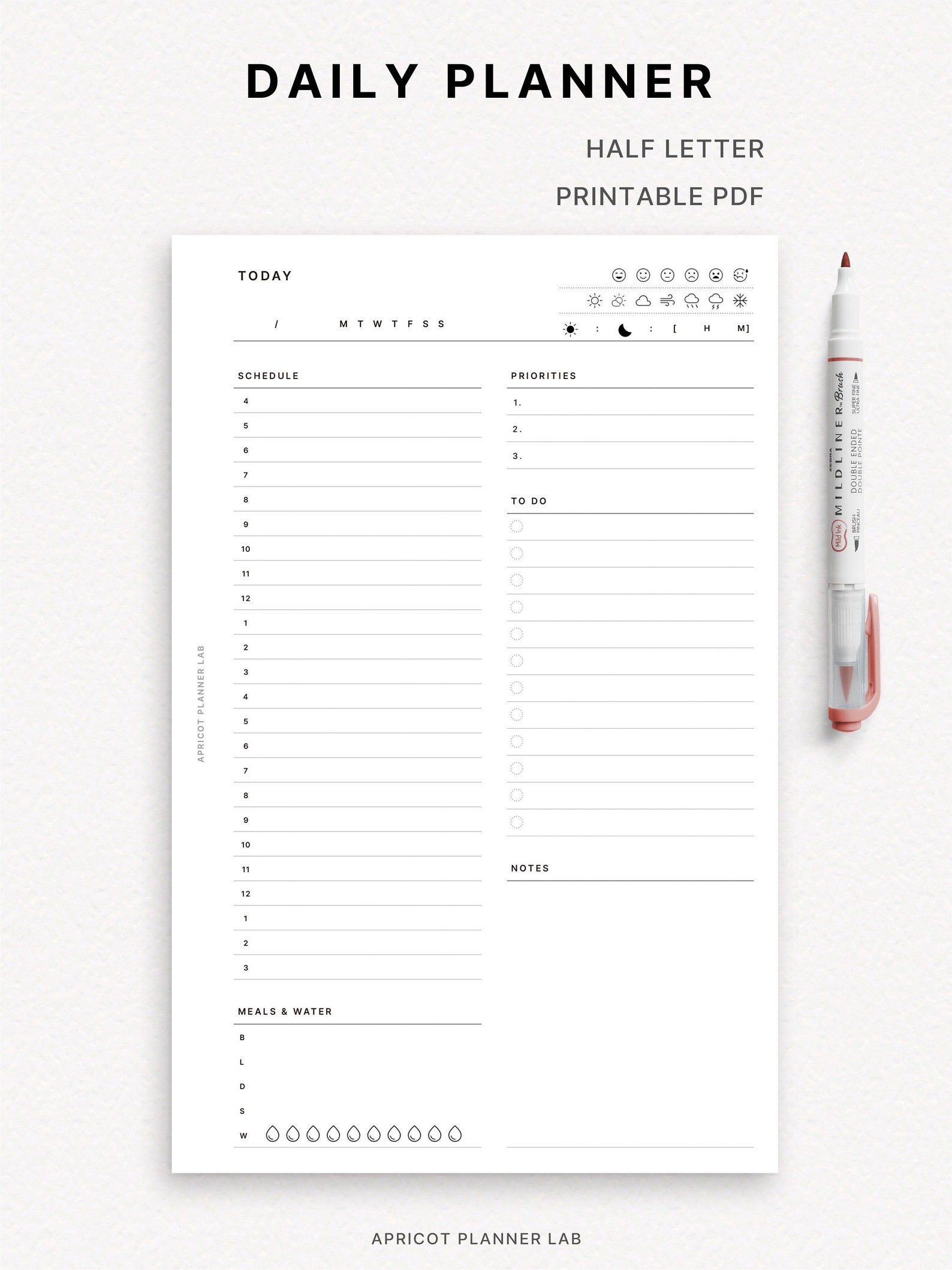 Daily Planner Half Letter Printable Planner Insert DO1P Daily Schedule ...