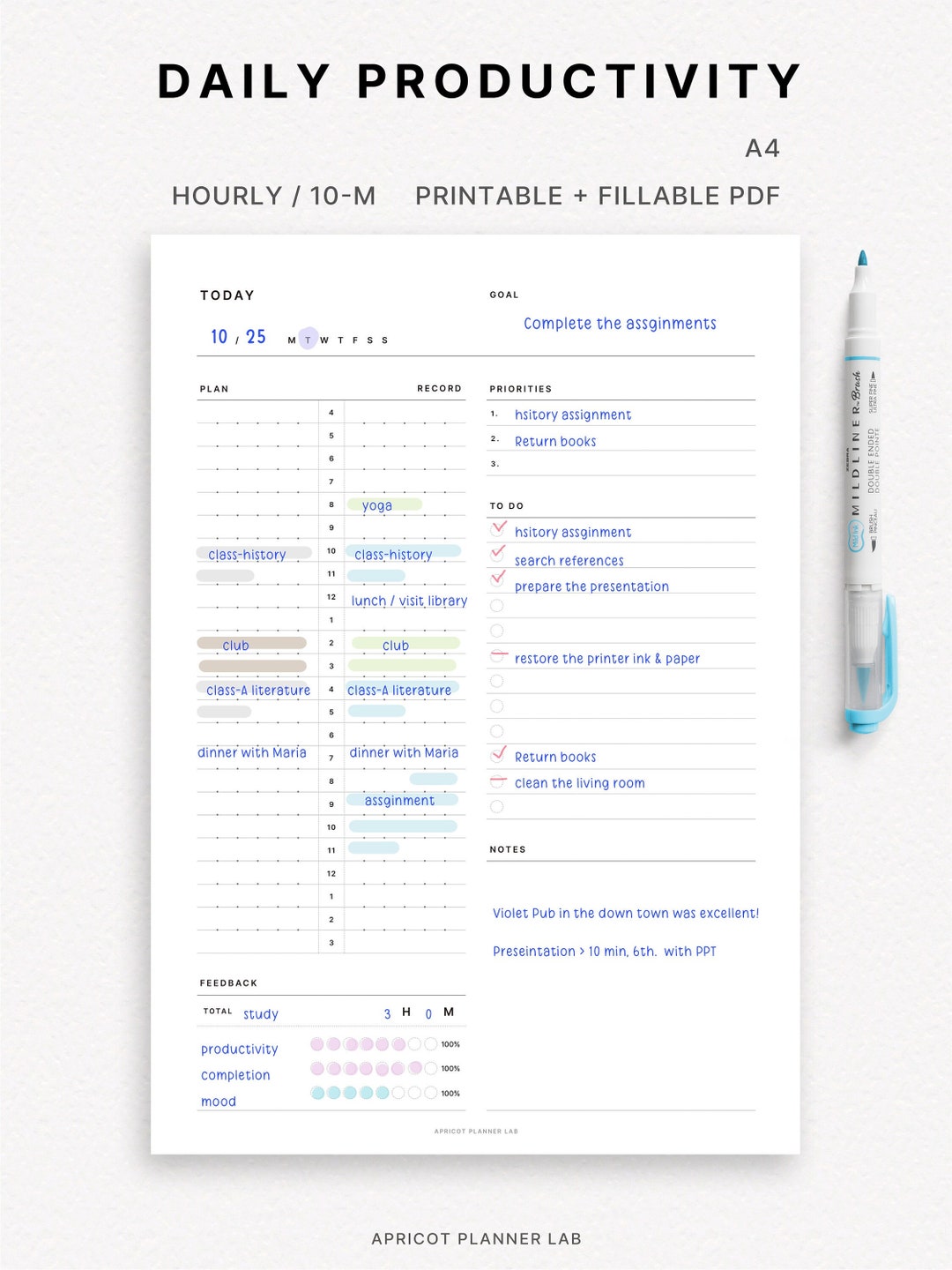 Daily Productivity Planner | A4 | Printable Daily Planner Insert | Plan ...