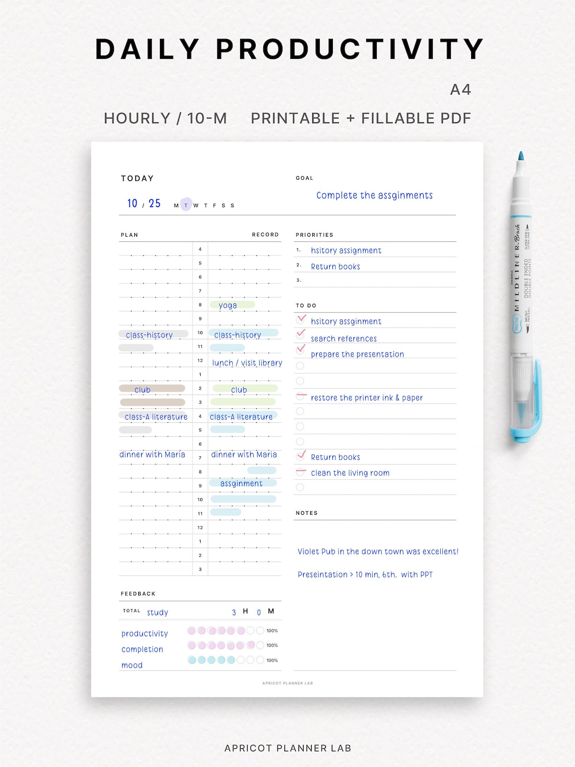 Daily Productivity Planner A4 Printable Daily Planner Insert Plan ...