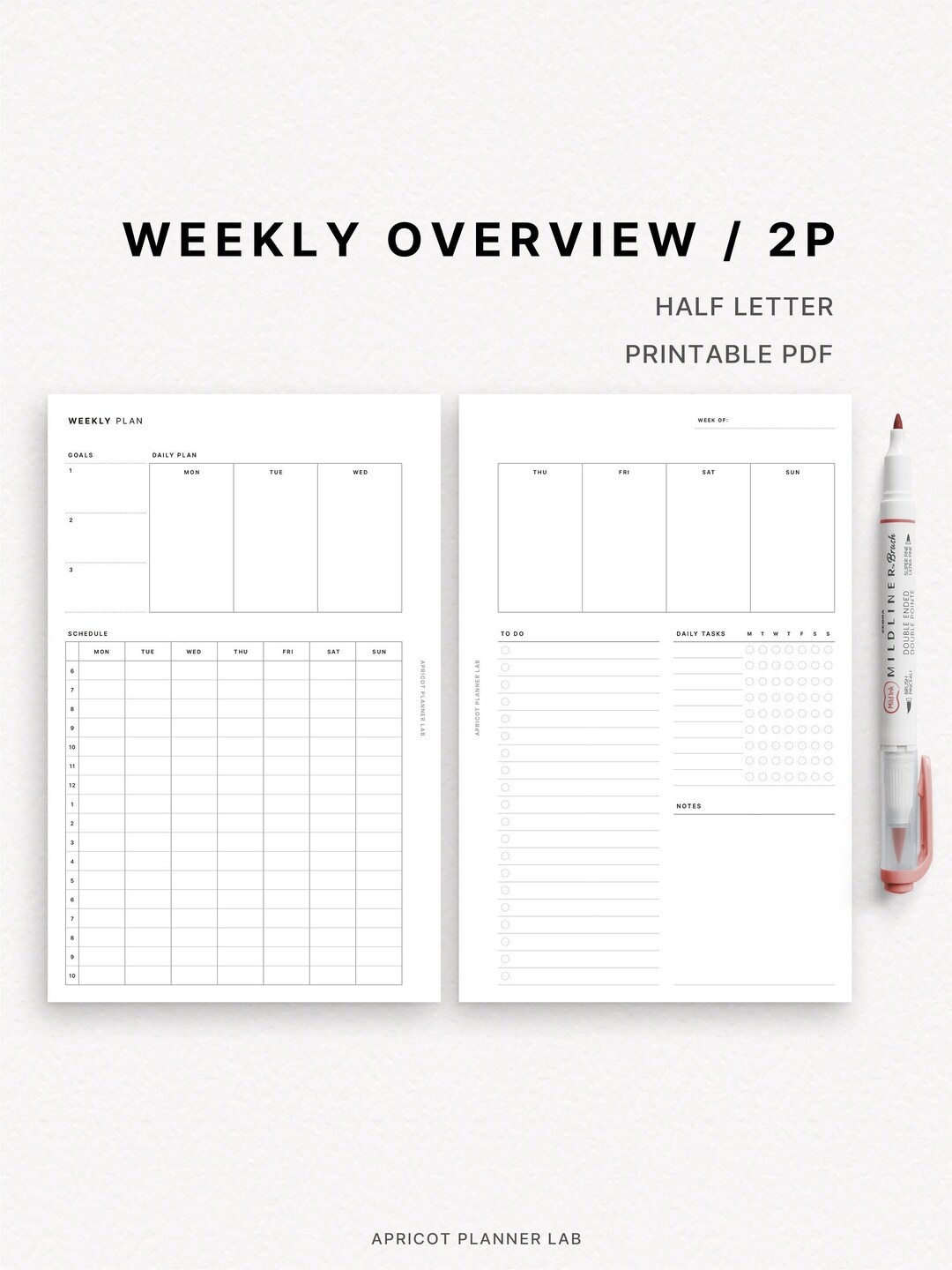 Weekly Overview | Half Letter | Printable Planner Insert | WO2P | Week ...