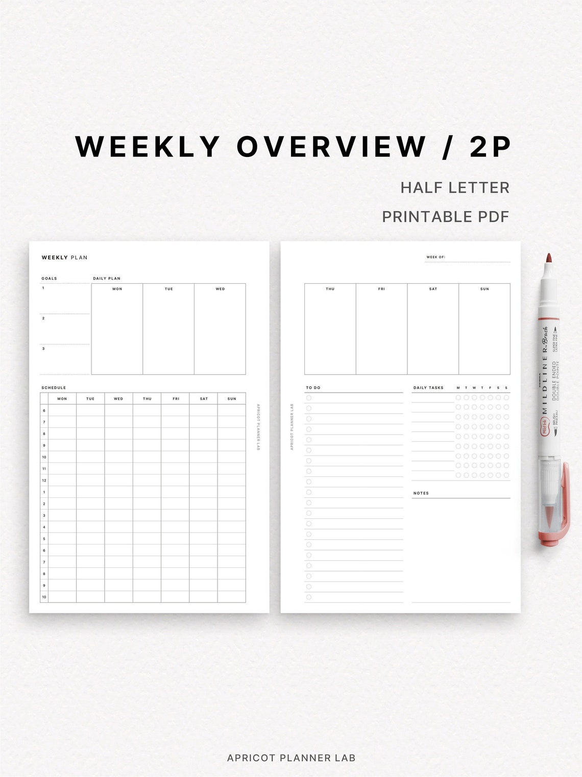 Weekly Overview | Half Letter | Printable Planner Insert | WO2P | Week ...