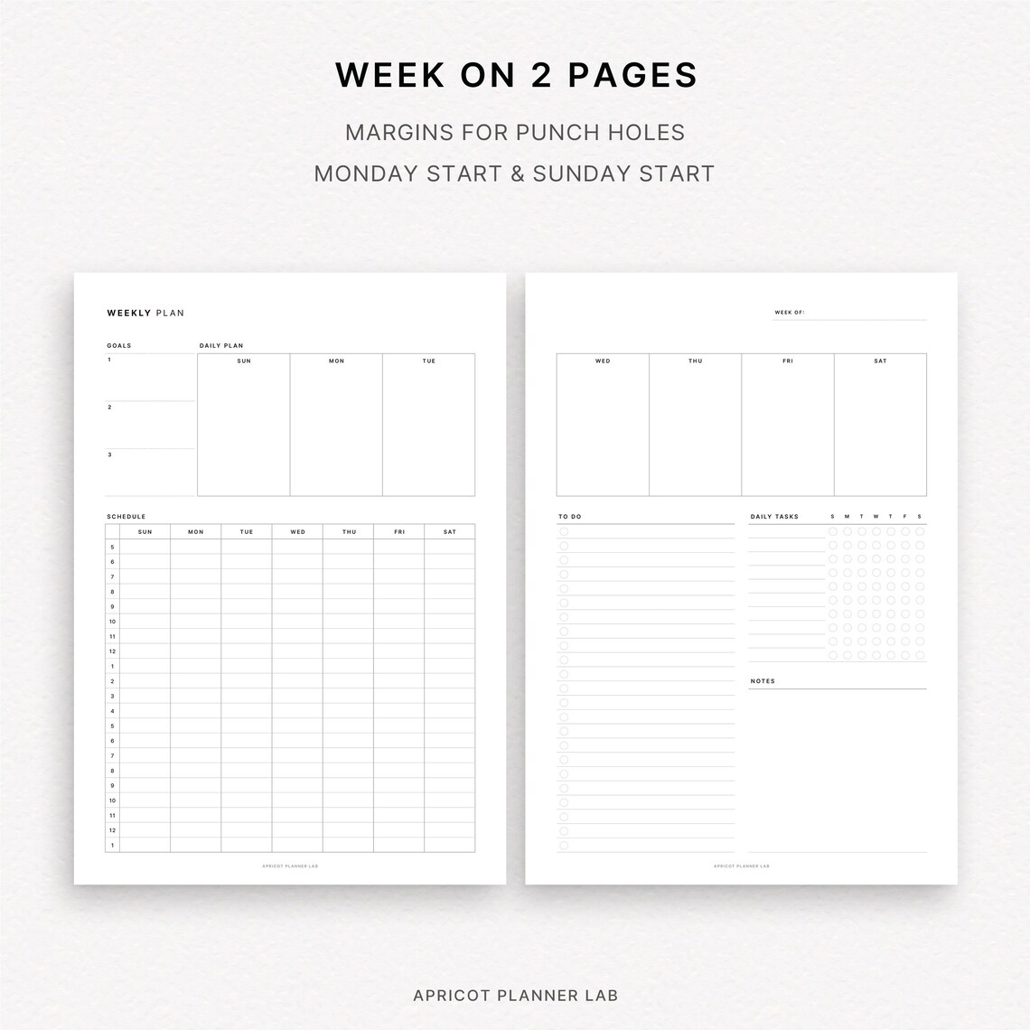 Weekly Overview A4 Printable Planner Insert WO2P Week on 2 Pages ...