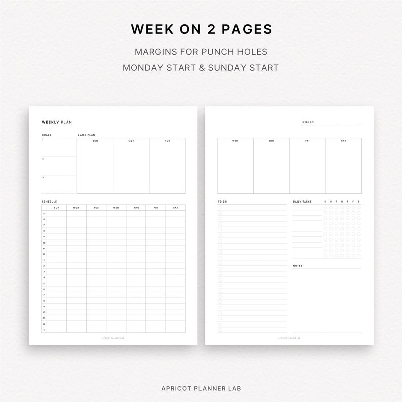 Weekly Overview A4 Printable Planner Insert WO2P Week on 2 Pages ...