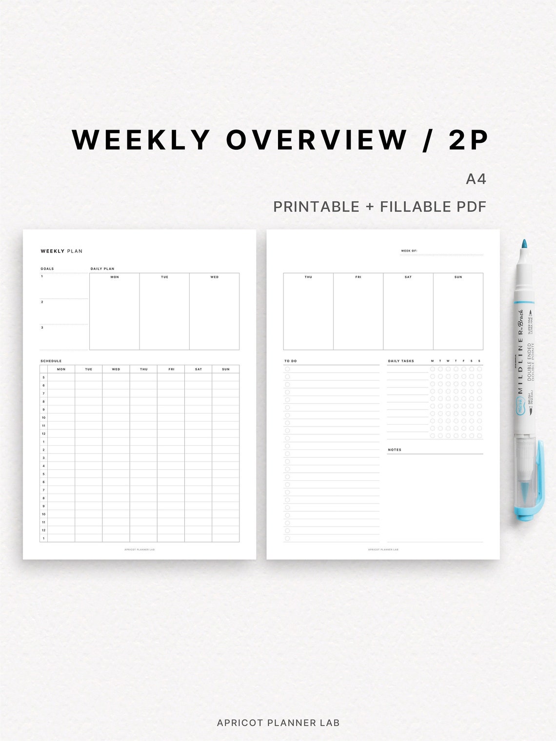 Weekly Overview A4 Printable Planner Insert WO2P Week on 2 Pages ...