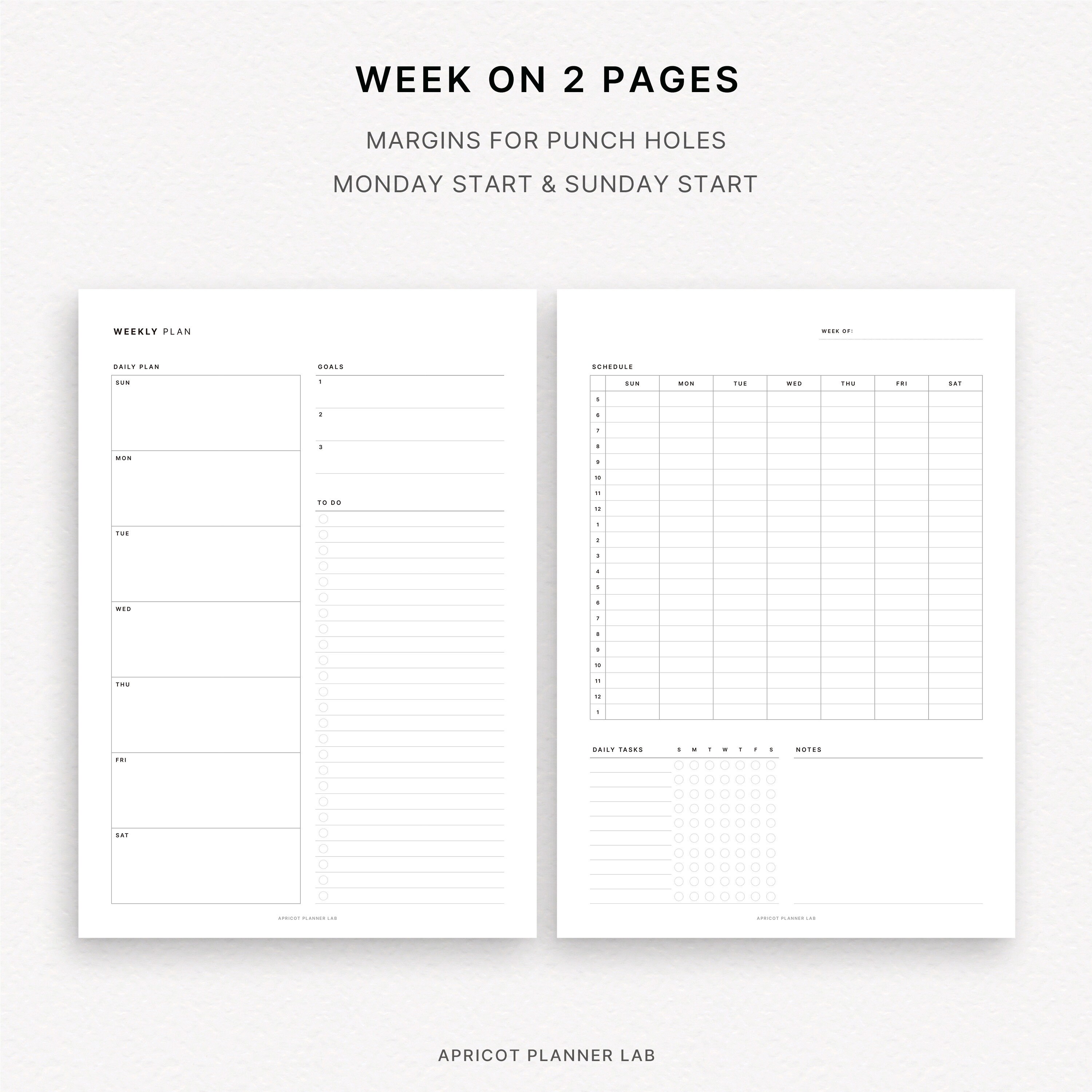 Weekly Overview A4 Printable Planner Insert WO2P Week - Etsy
