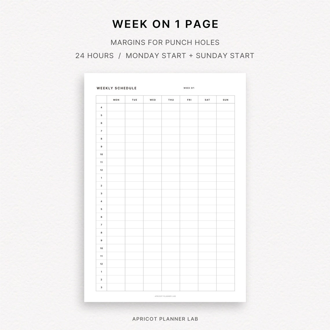 Hourly Schedule A4 Printable Weekly Planner Insert 24 - Etsy