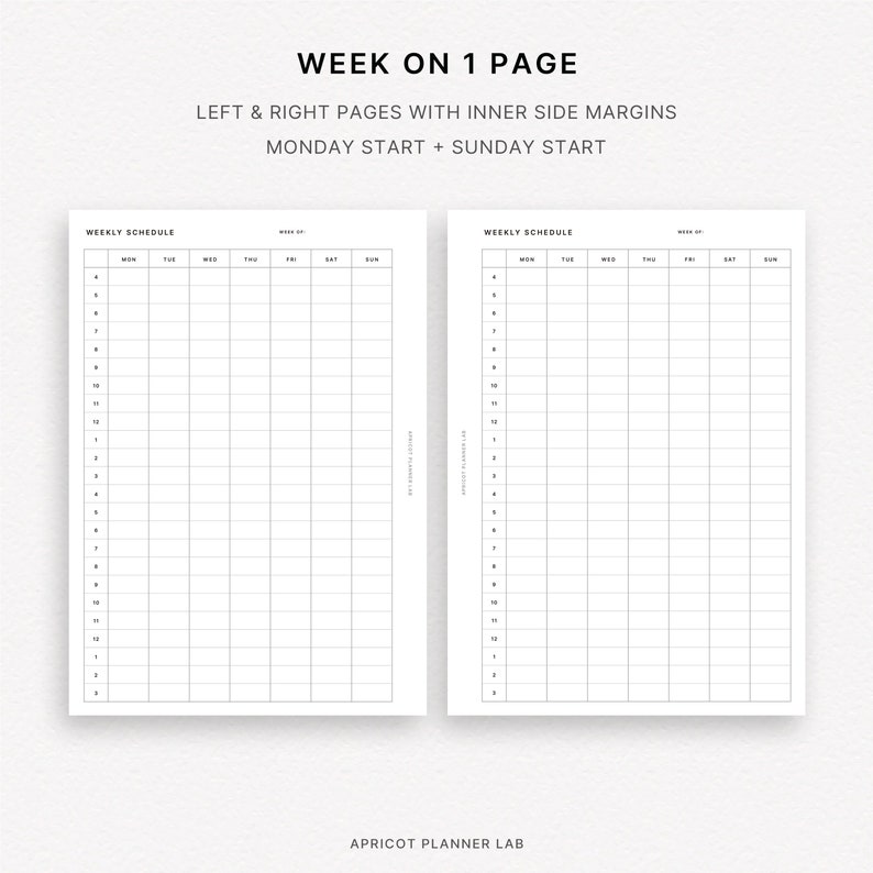 Hourly Schedule A5 Printable Weekly Planner Insert 24 Hours Weekly ...