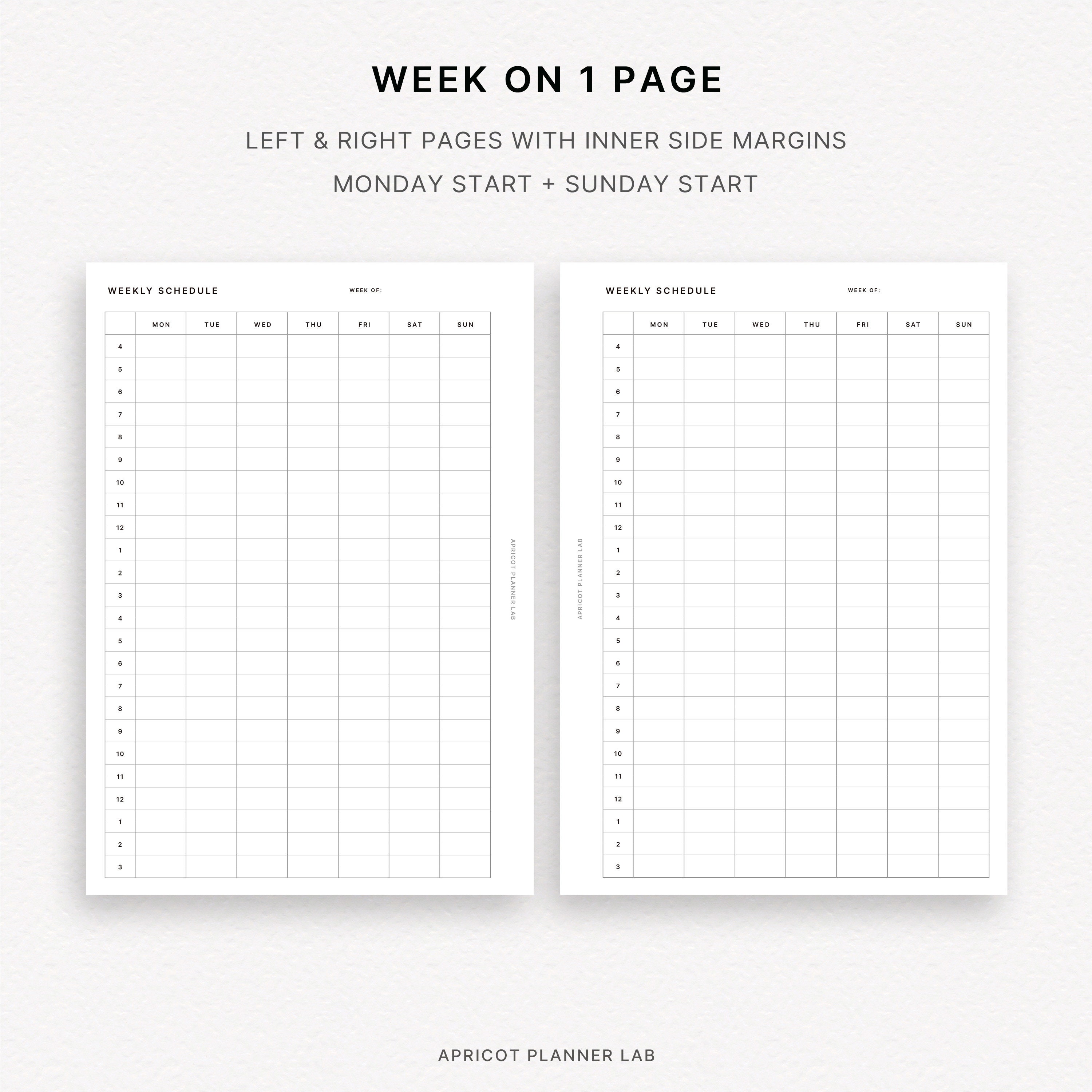 Hourly Schedule A5 Printable Weekly Planner Insert 24 Hours Weekly ...