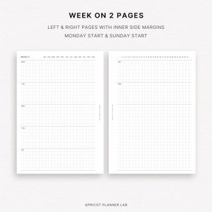 Simple Weekly Diary A5 Grid Printable Planner Insert WO2P Horizontal ...