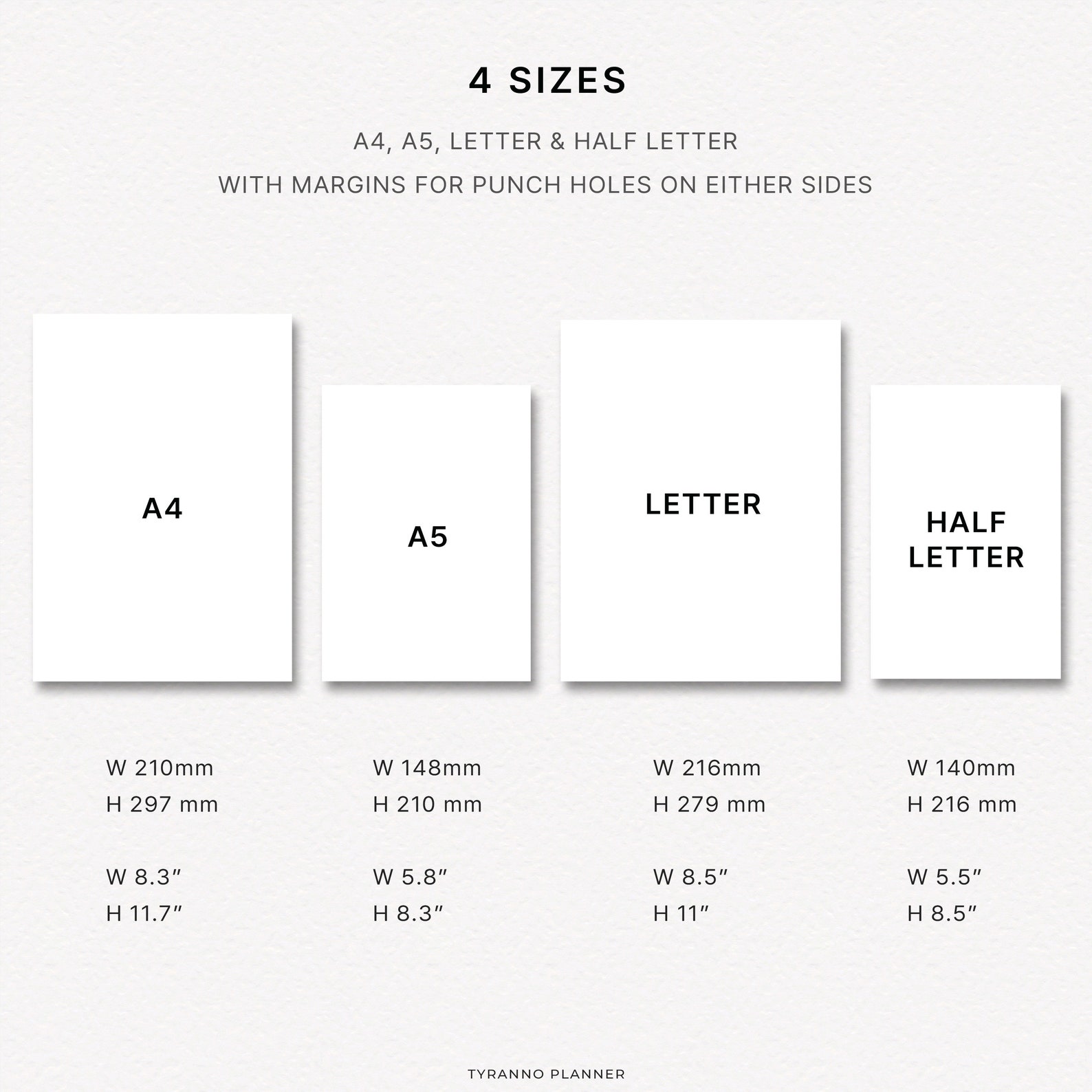 D004-A4, A5, Letter & Half Letter Daily Planner Template 1 Page Undated DO1P Printable PDF ...