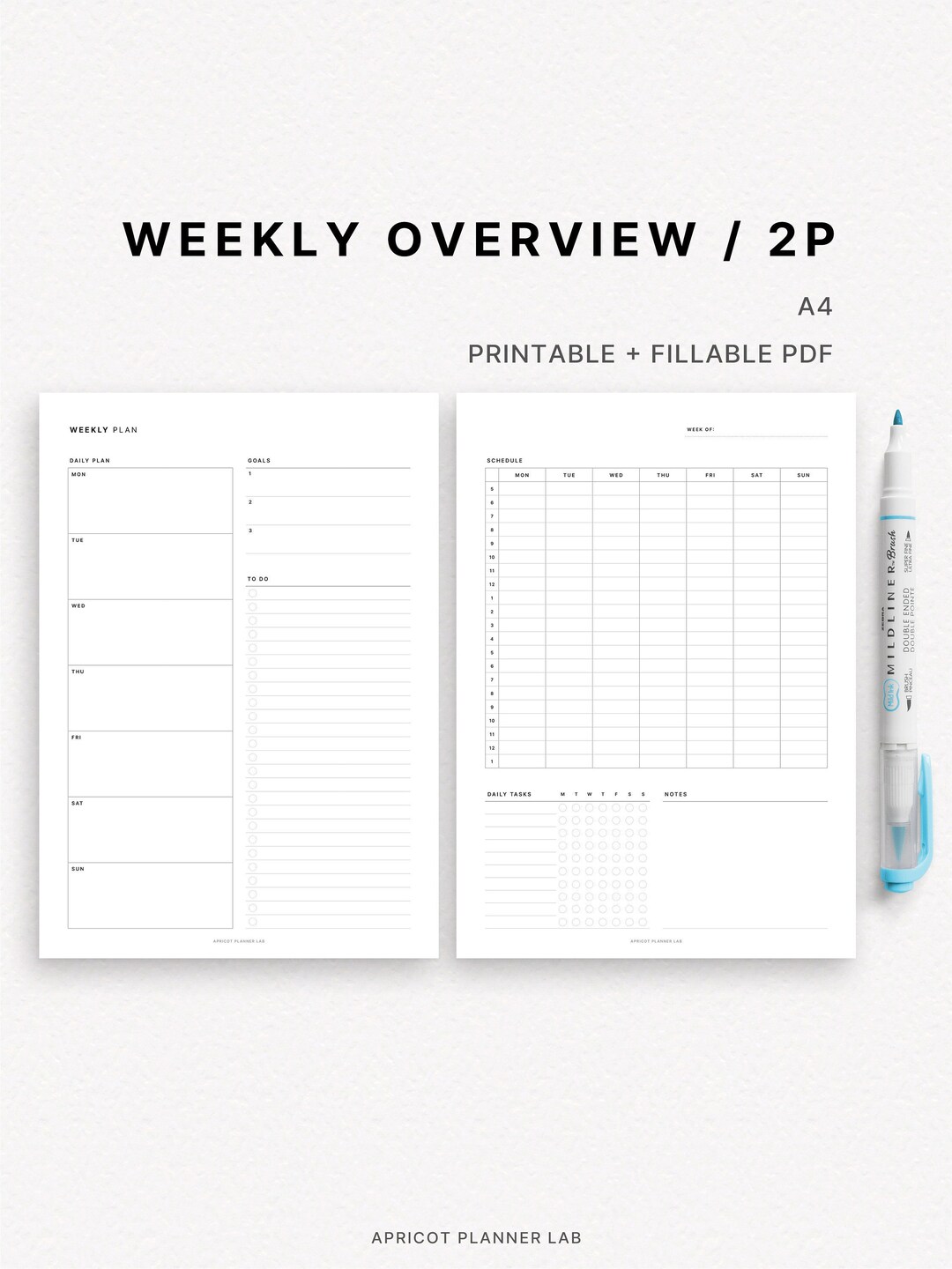 Weekly Overview | A4 | Printable Planner Insert | WO2P | Week on 2 ...