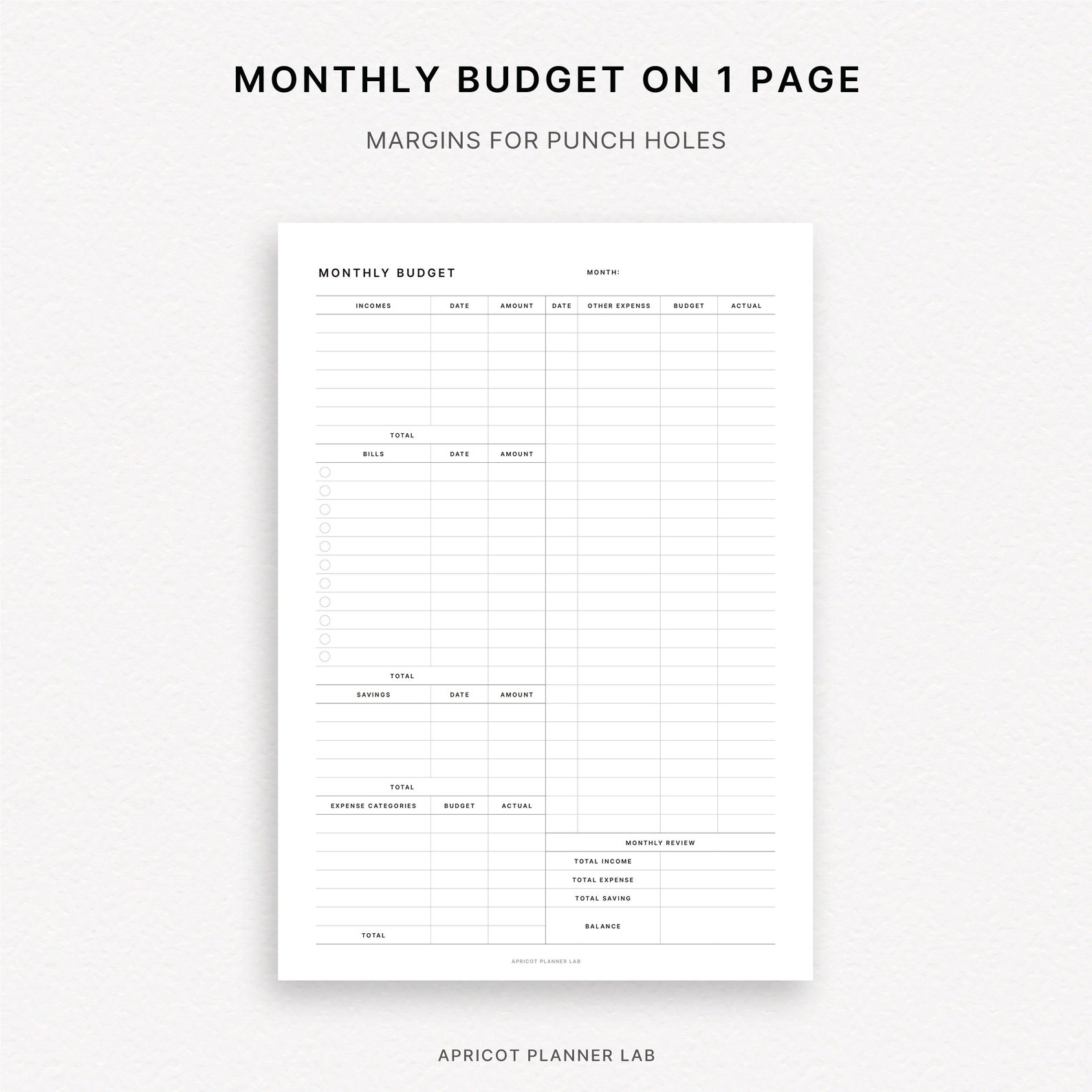 Monthly Budget Planner A4 Printable Planner Insert MO1P Expense Tracker ...