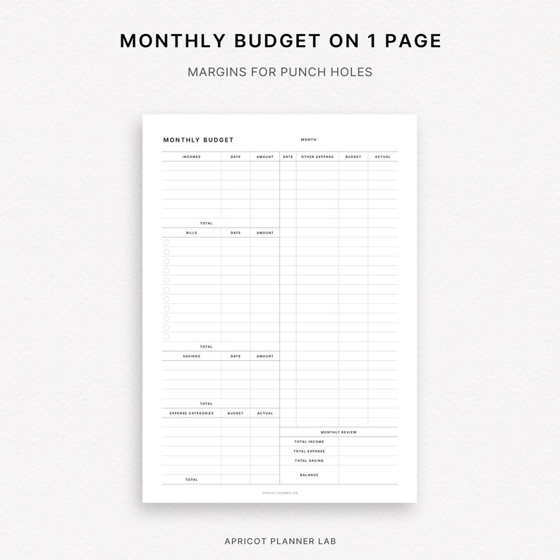 Monthly Budget Planner A4 Printable Planner Insert MO1P Expense Tracker ...