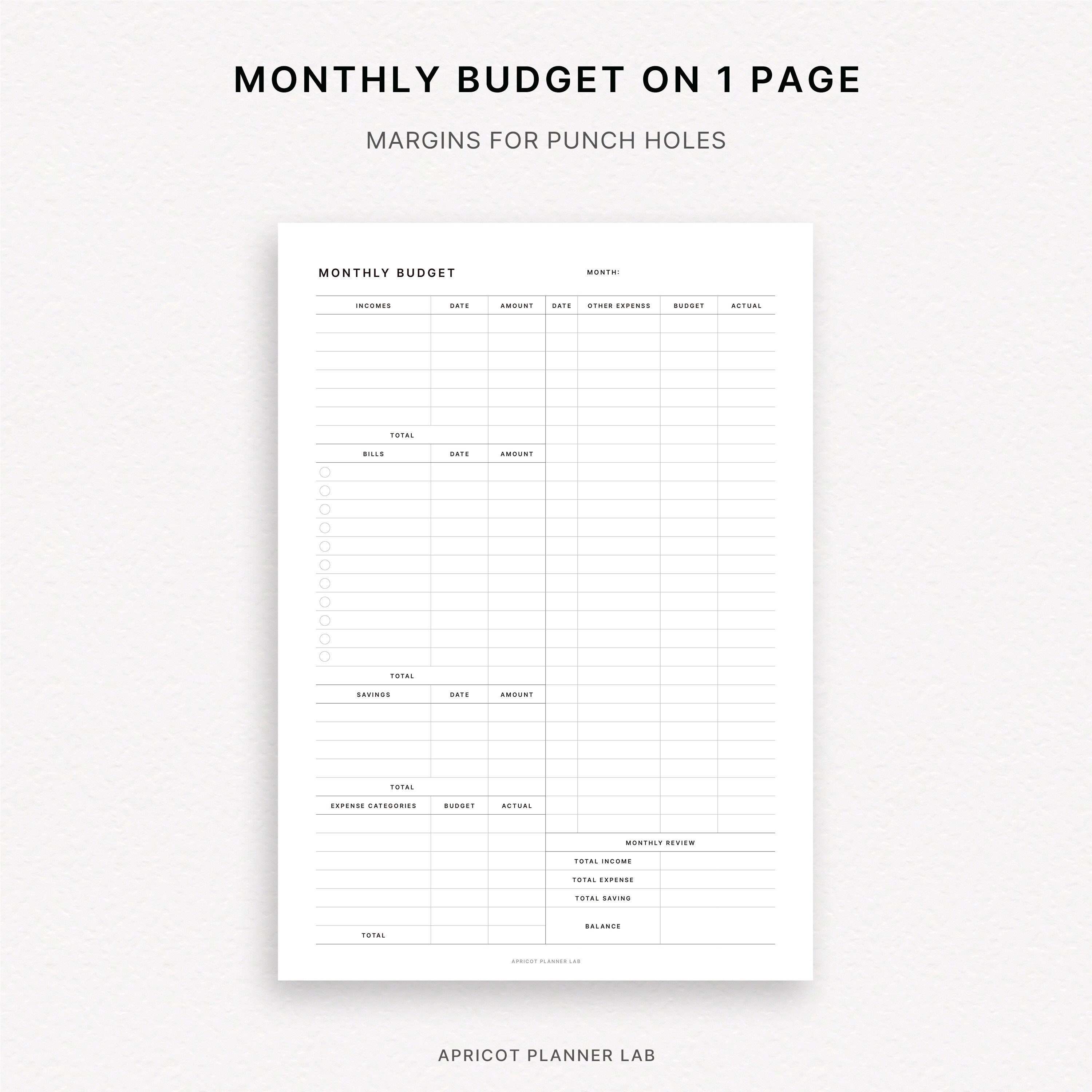 Monthly Budget Planner A4 Printable Planner Insert MO1P Expense Tracker ...
