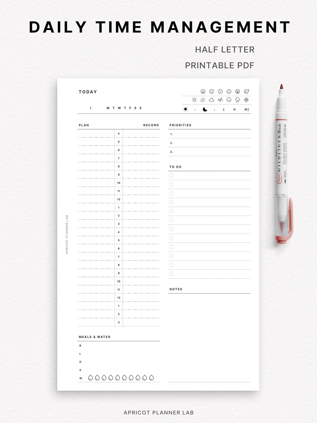 Daily Time Management | Half Letter | Printable Planner Insert | DO1P ...