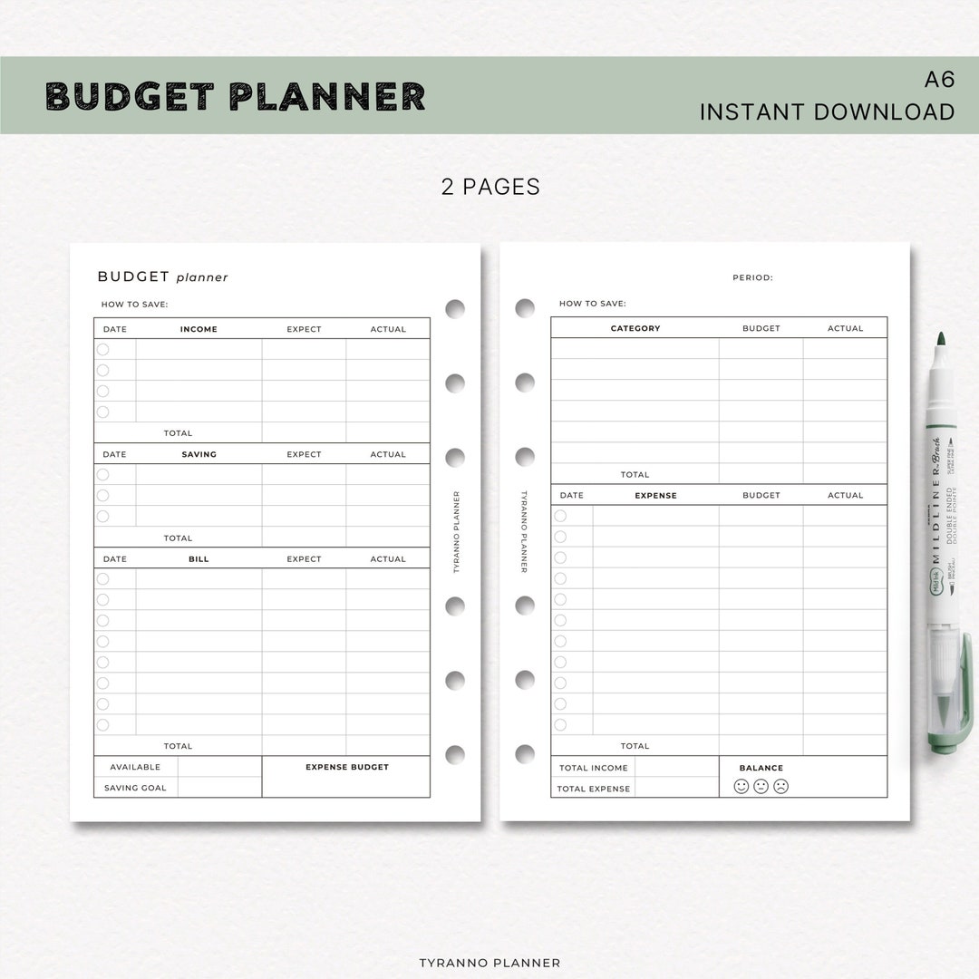 BUDGET001-A6 Budget Planner Finance Template Monthly, Weekly, Bi Weekly ...