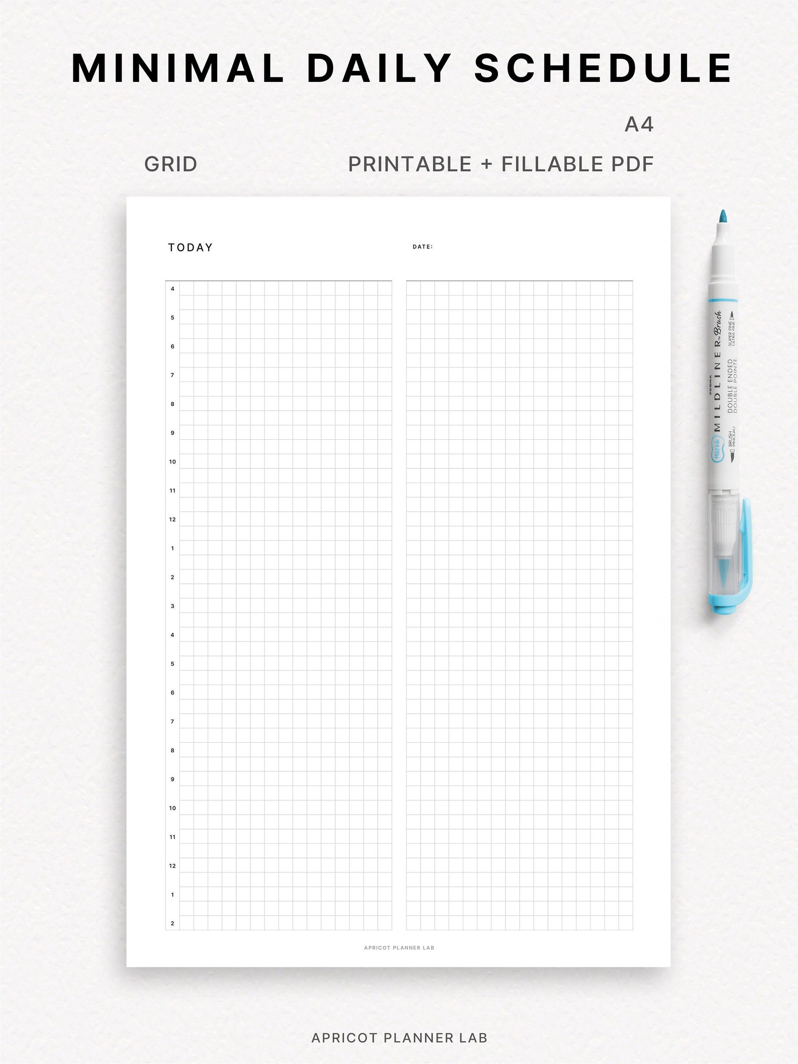 Minimal Daily Schedule Grid A4 Printable Planner Insert DO1P Half ...