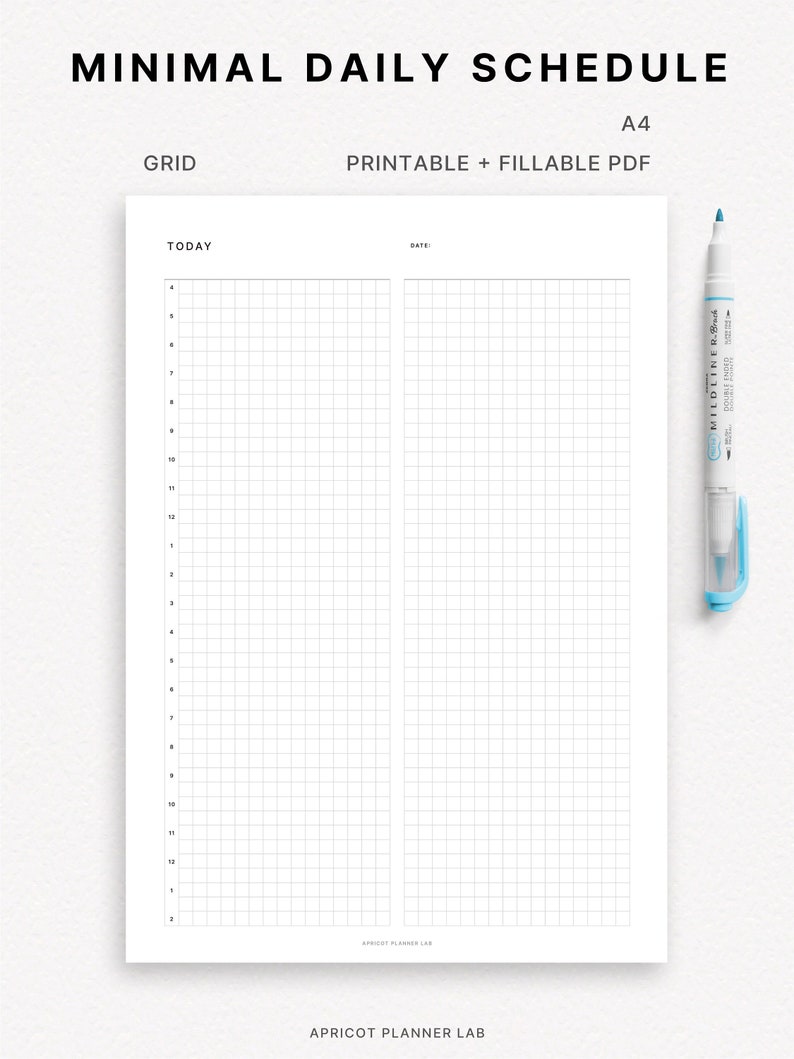 Minimal Daily Schedule | Grid | A4 | Printable Planner Insert | DO1P ...