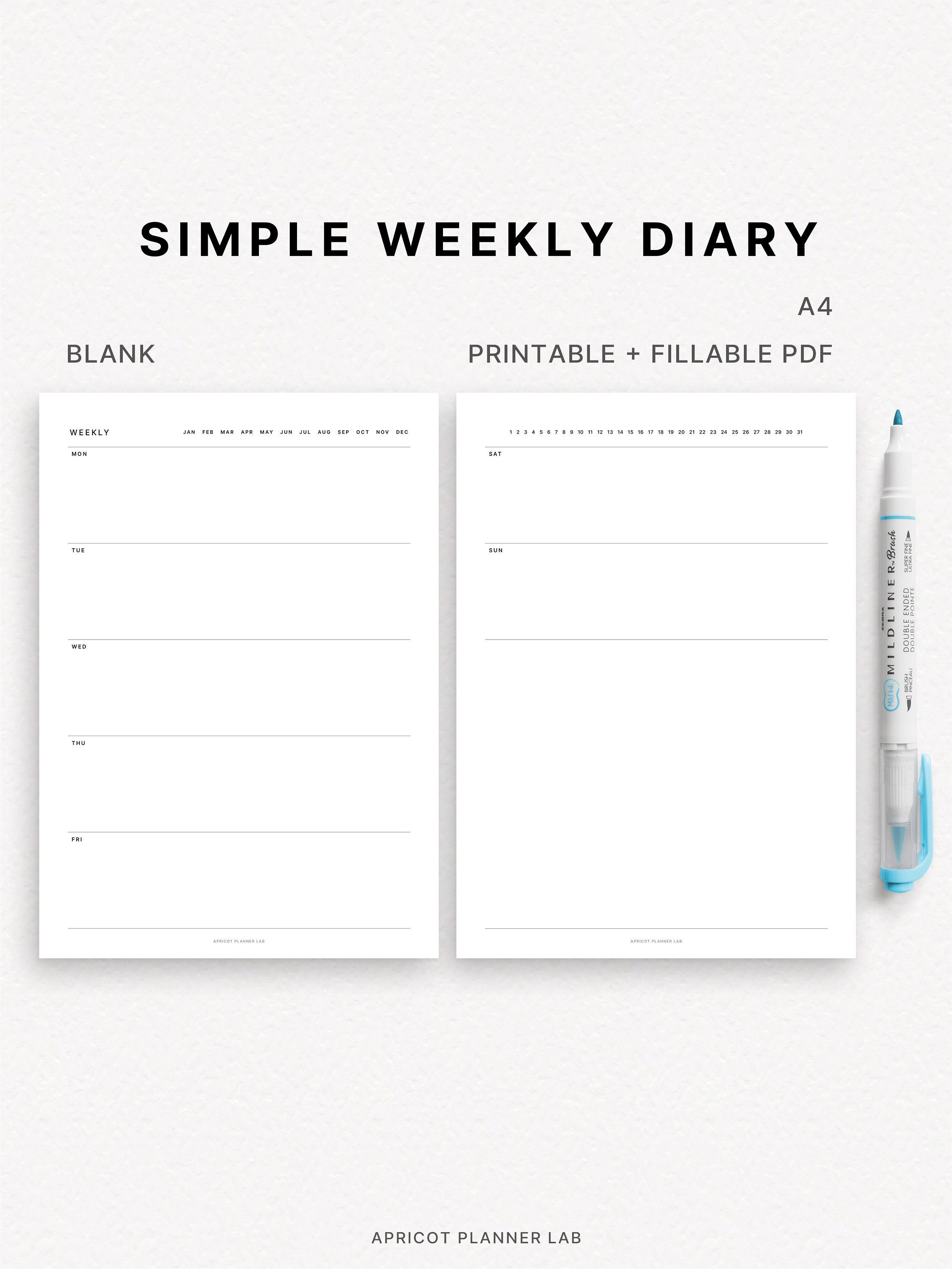 Simple Weekly Diary A4 Blank Printable Planner Insert - Etsy