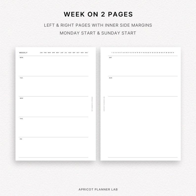 Simple Weekly Diary A5 Printable Planner Insert Blank WO2P Horizontal ...