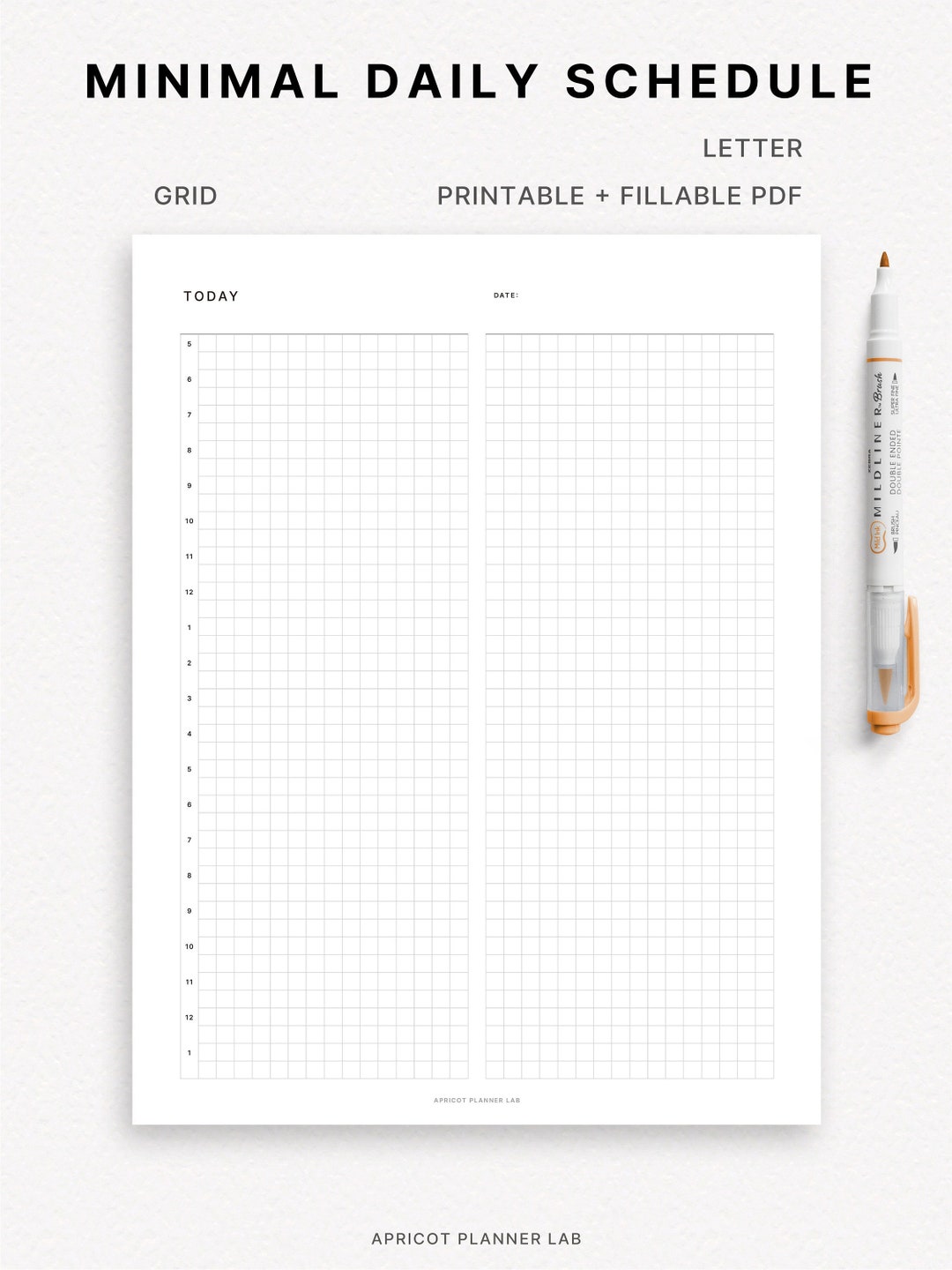Minimal Daily Schedule Letter Grid Printable Planner Insert DO1P Half ...