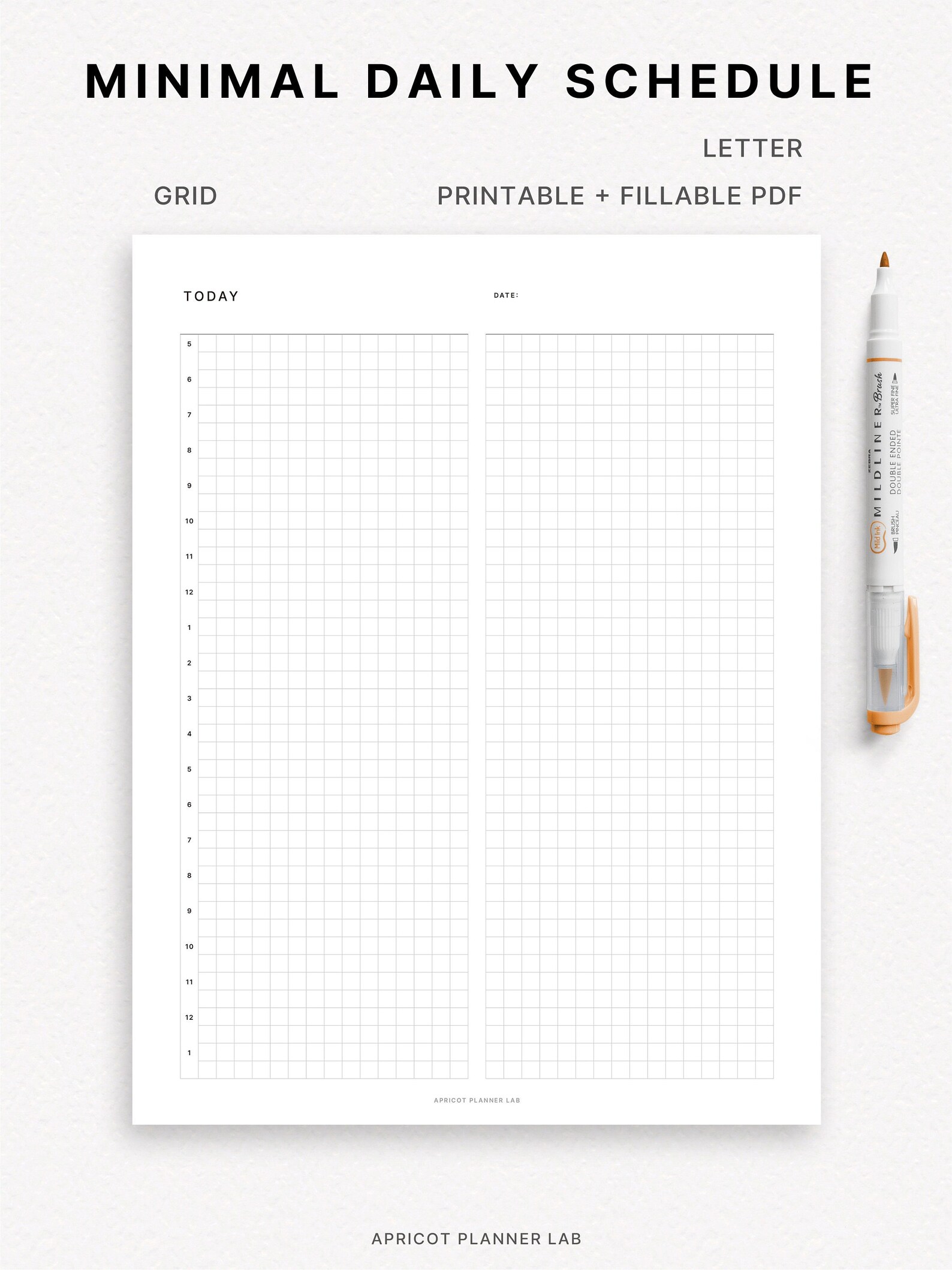 Minimal Daily Schedule Letter Grid Printable Planner Insert DO1P Half ...