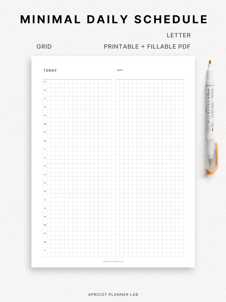 Minimal Daily Schedule Letter Grid Printable Planner Insert DO1P Half ...