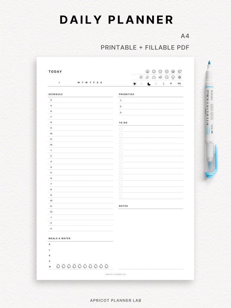 Daily Planner A4 Printable Planner Insert DO1P Daily - Etsy
